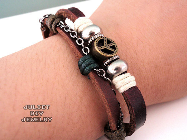 Peace Sign Leather Bracelet on Luulla